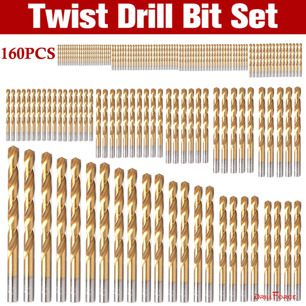 160PCS 3/64"-1/2" Drill Bit Set HSS Titanium Multi Drill Bits Twist ...