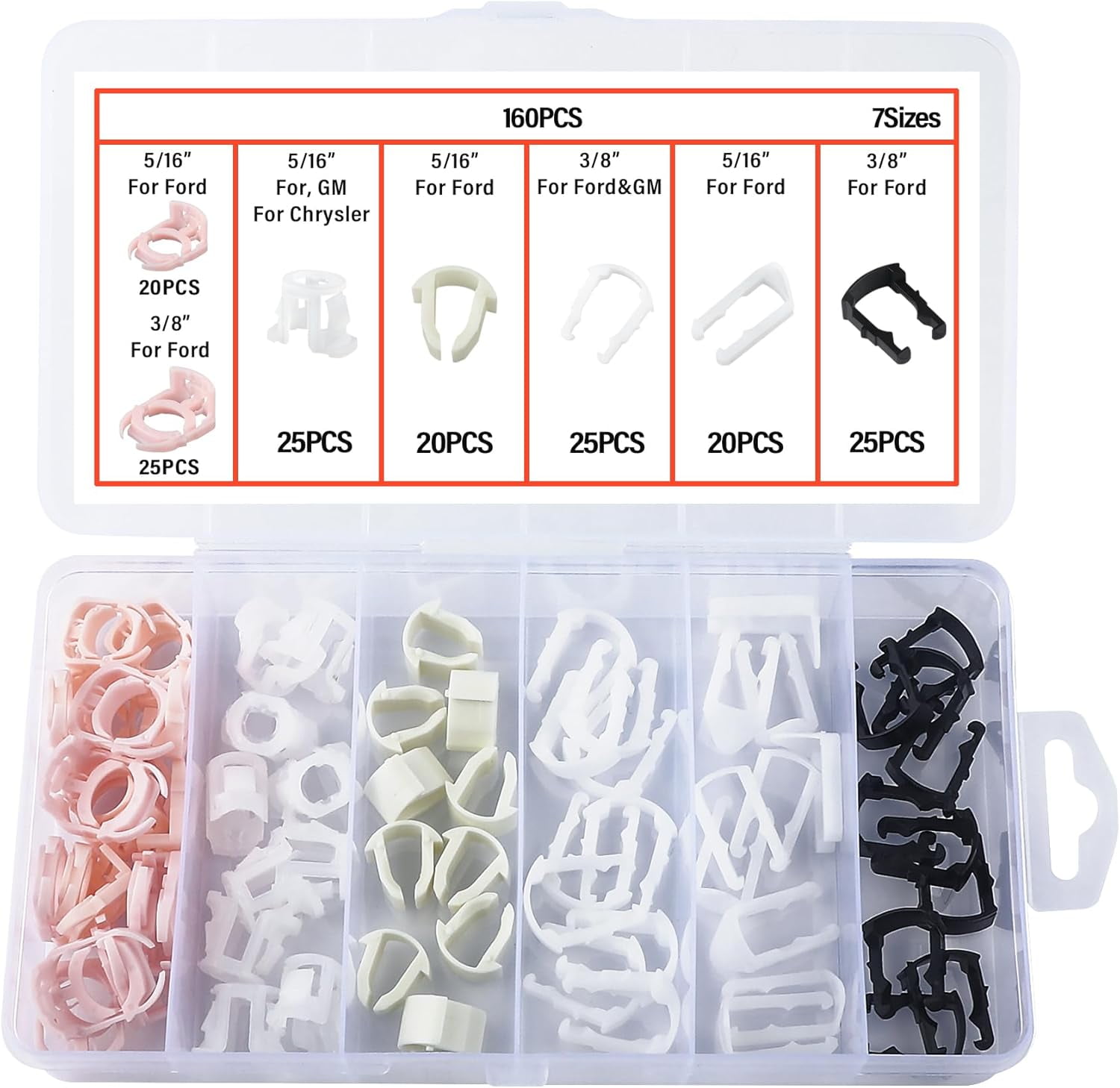 160PCS Car Fuel Line Clips,7 Size Nylon Fuel Line Repair Kit ...