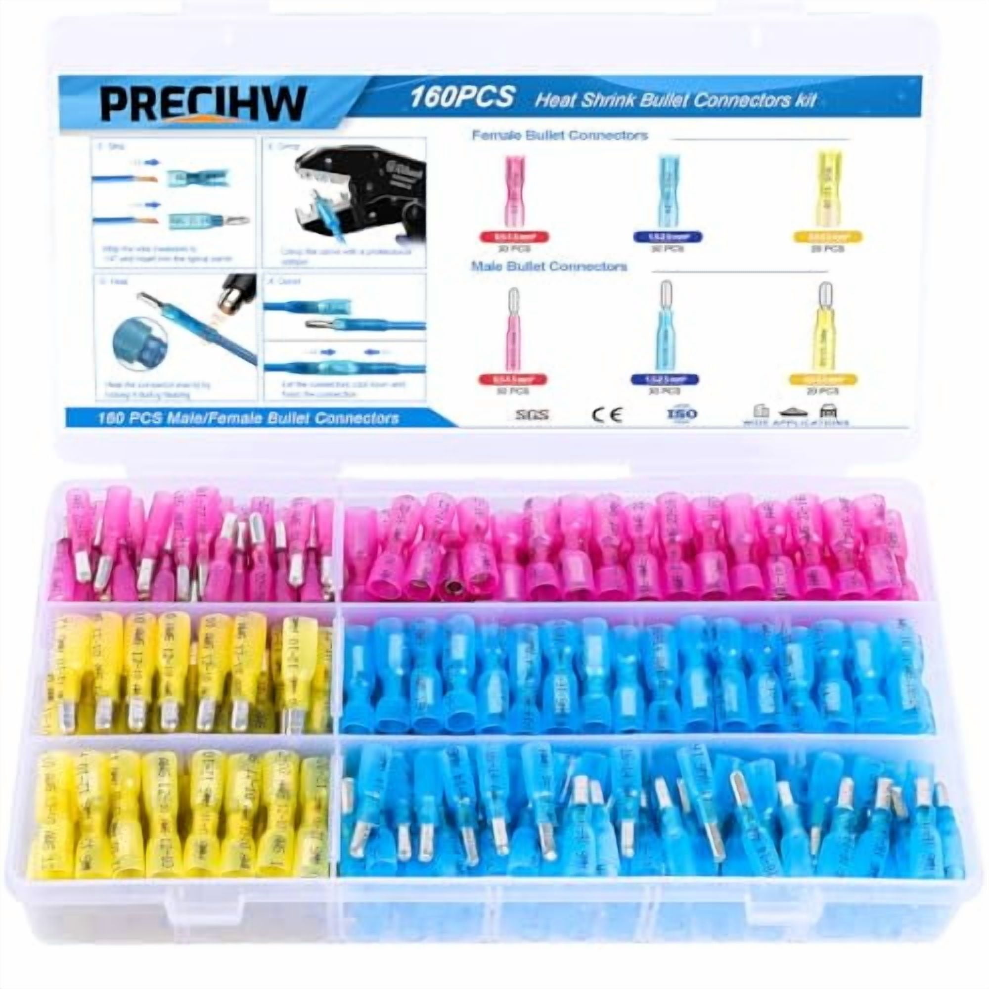 160PCS Heat Shrink Bullet Connectors kit, Male & Female Bullet ...
