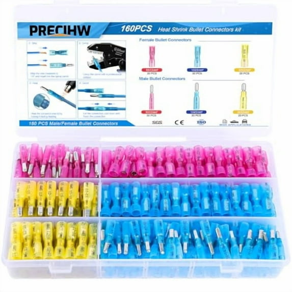 160PCS Heat Shrink Bullet Connectors kit, Male & Female Bullet ...