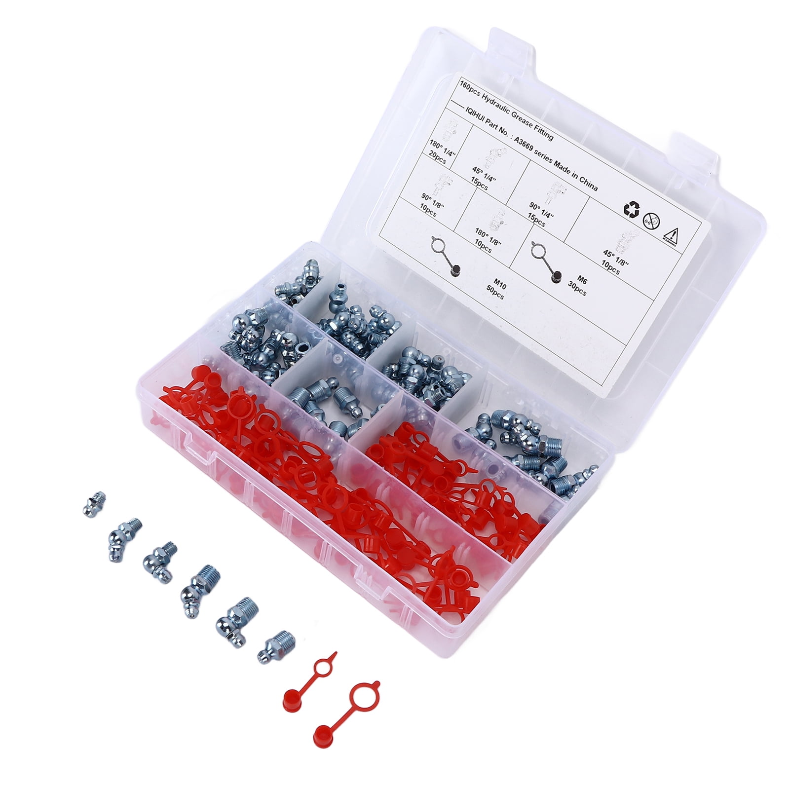 160PCS Hydraulic Grease Fitting 6 Sizes Hex Straight Elbow Type for ...
