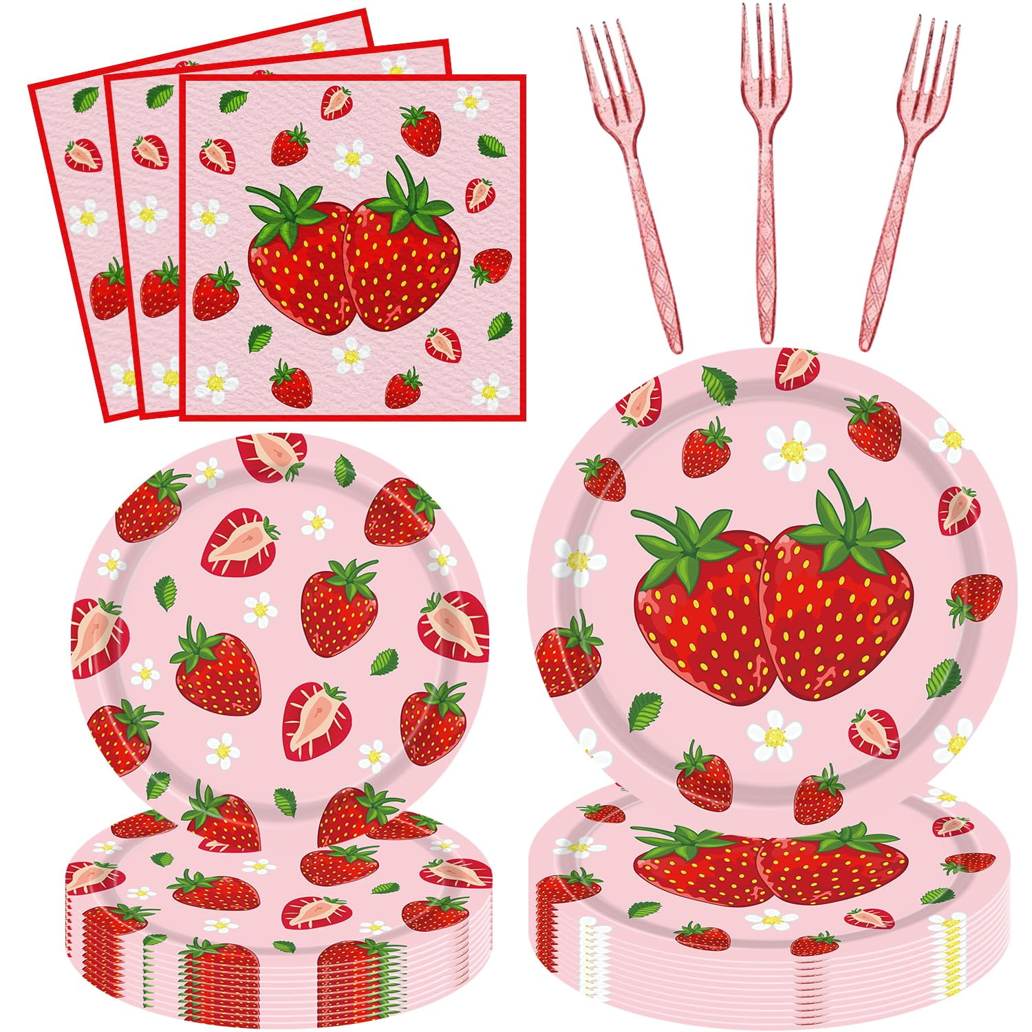 160PCS Strawberry Paper Plates and Napkins AFN1Party Supplies Fruit ...
