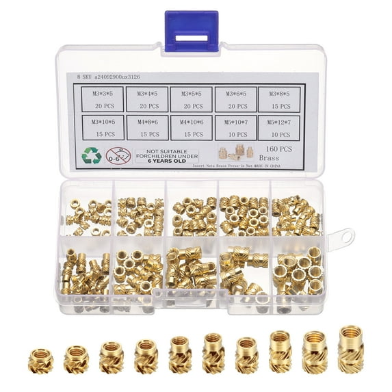 160Pack M3 M4 M5 Metric Threaded Inserts Brass Heat Set Insert Knurled Nuts Assortment Kit, 3D ...