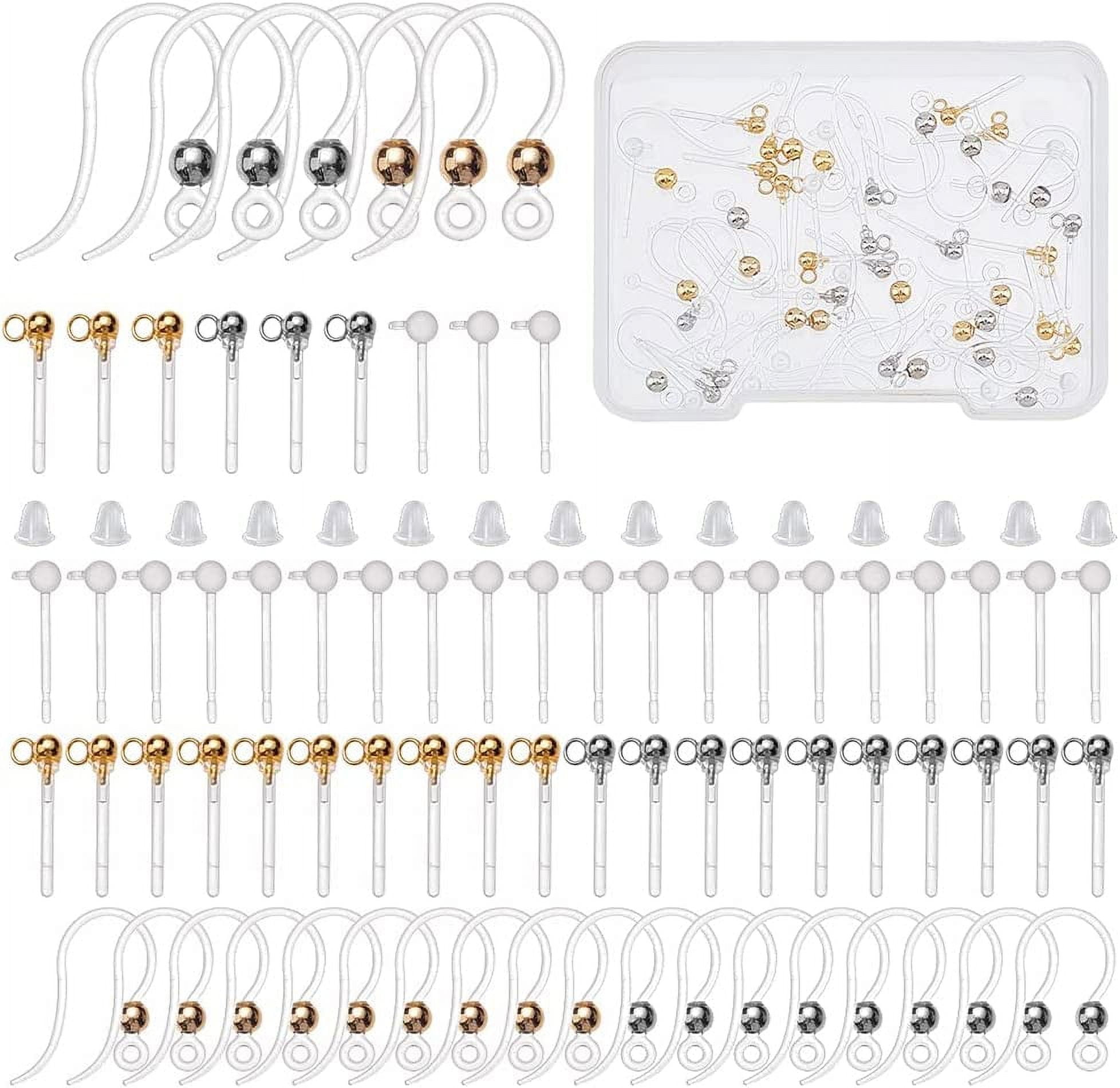 160Pcs 2 Colors Clear Stud Earring Plastic Ear Wire Hooks Metal Head ...