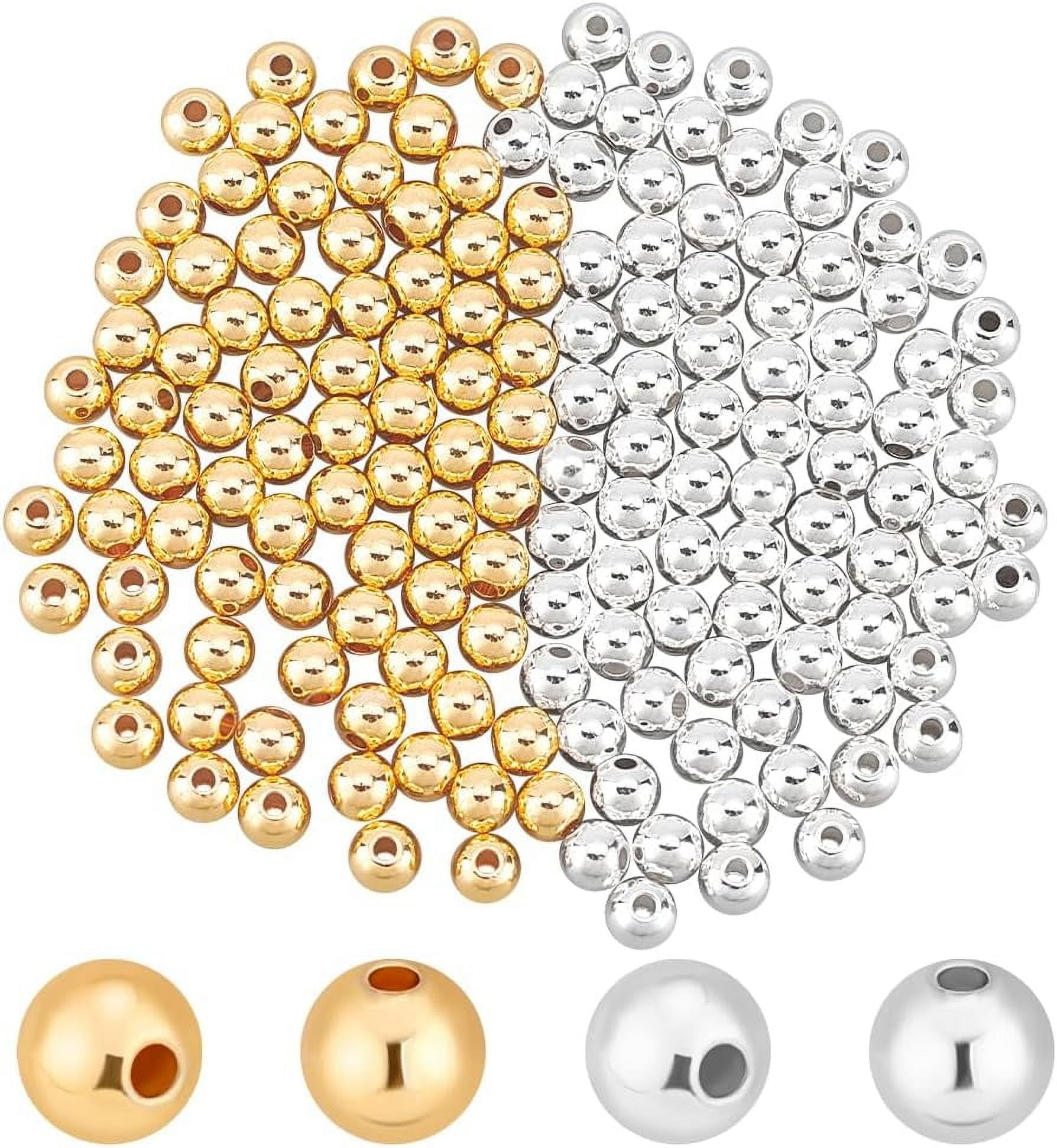 160Pcs 2 Colors Rack Plating Brass Beads Long-Lasting Plated Round ...