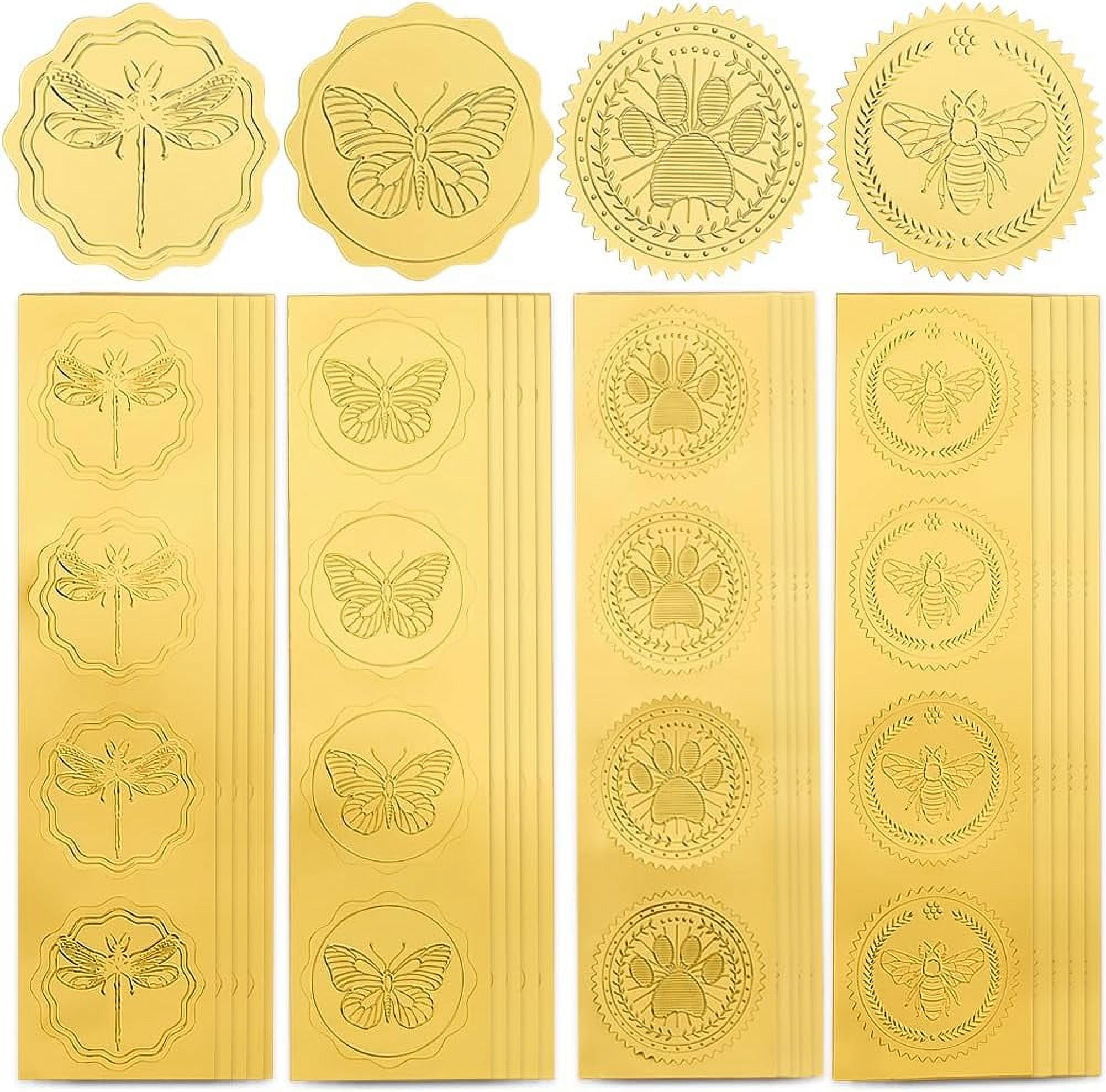 160Pcs 4 Style Gold Envelopes Stickers Paw Bee Butterfly Dragonfly ...