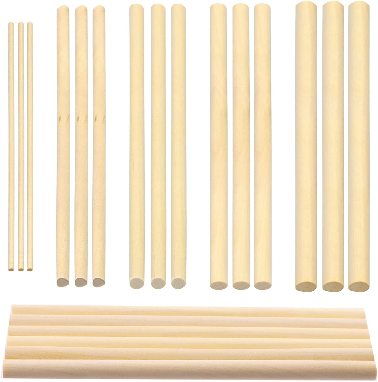 160Pcs 5 Sizes Wooden Dowel Rods Kit, 1/8" 3/16" 1/4" 5/16" 3/8" x 6 ...