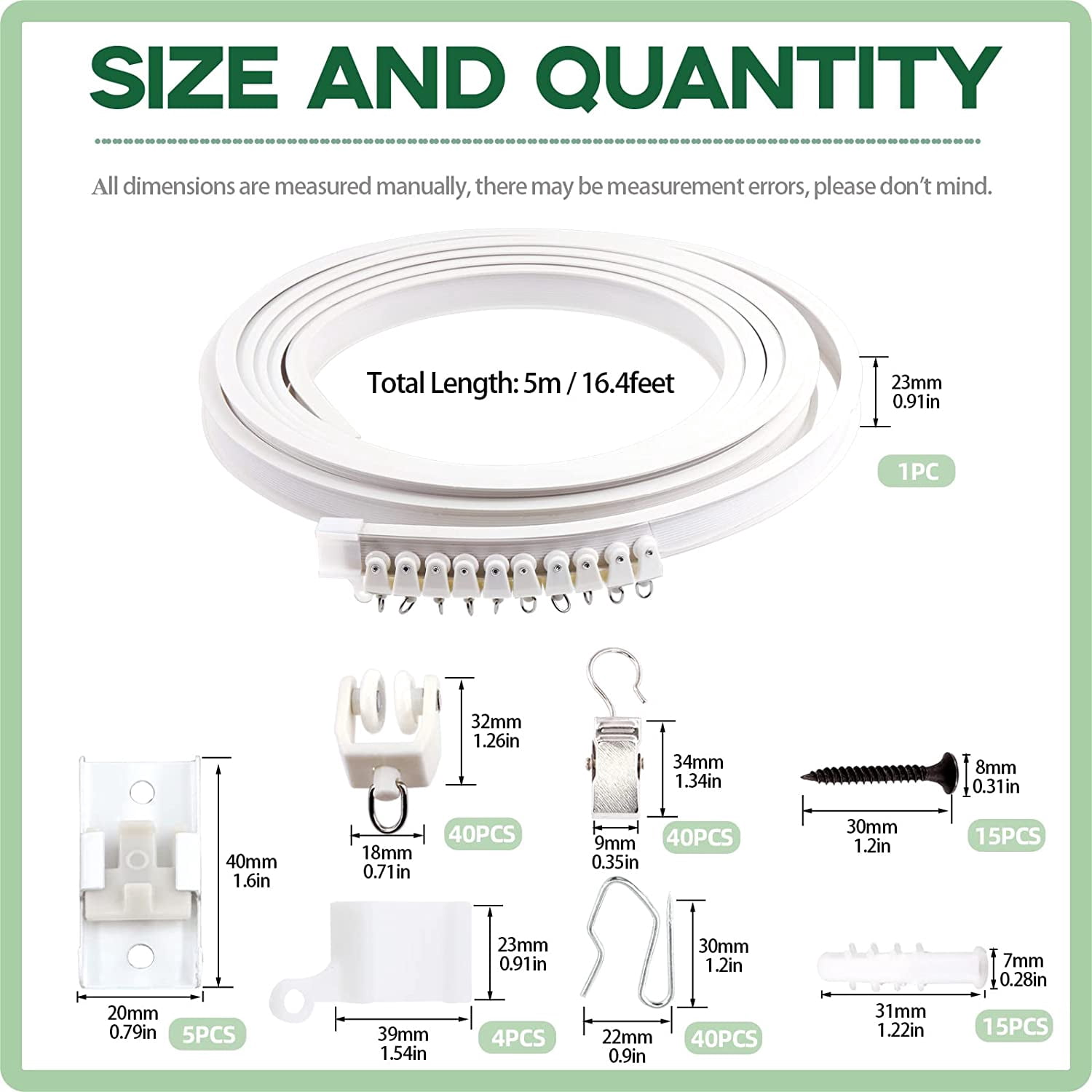 160Pcs 5M/16.4FT Bendable Curved Ceiling Mount Curtain Track with Track ...