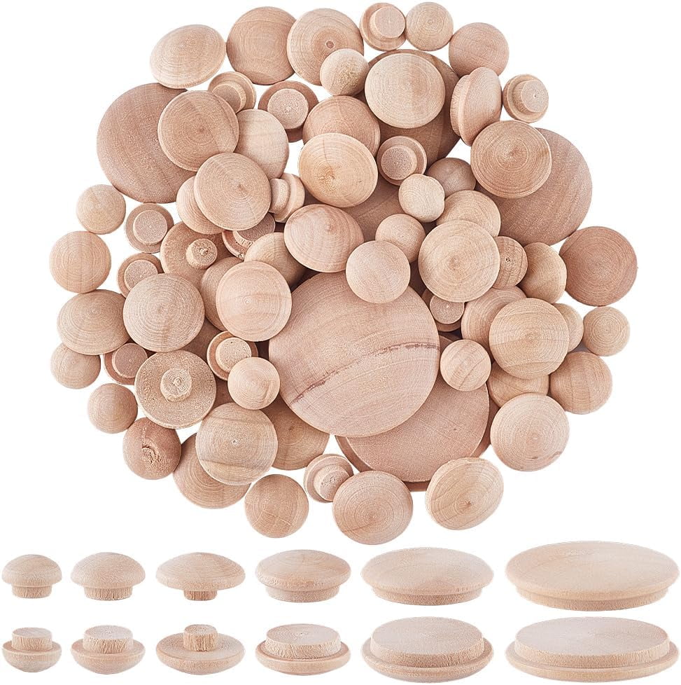 160Pcs 6 Sizes Wood Screw Covers Plugs Wooden Mushroom Head Caps Flush ...