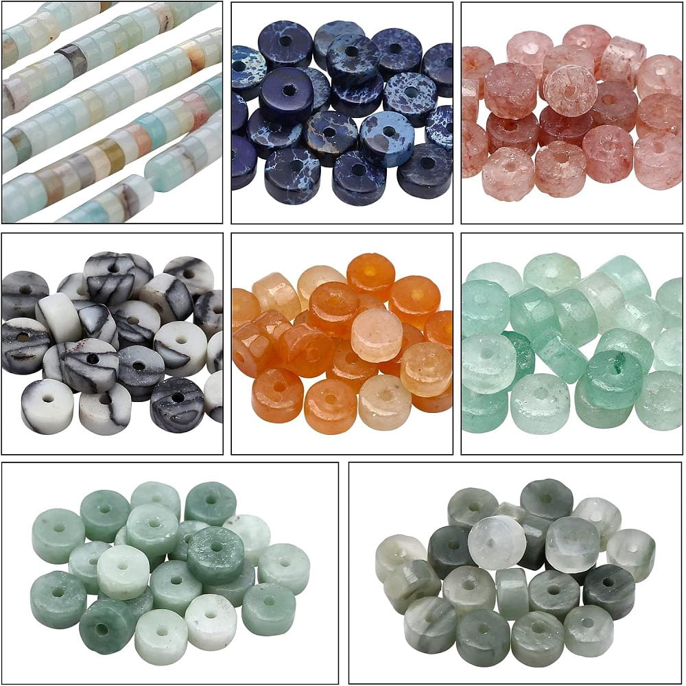160Pcs 8 Style Natural Mixed Gemstone Beads Heishi Beads Flat Round ...