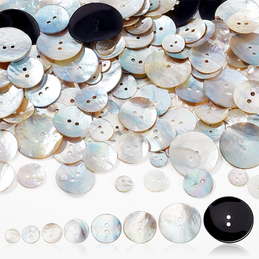 160Pcs 8 Styles 2-Hole Flat Round Mother of Pearl Buttons Akoya Shell ...