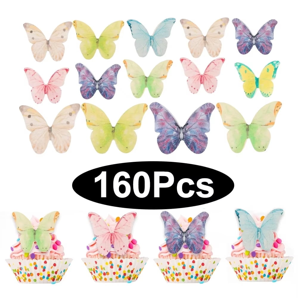 160Pcs Butterfly Cupcake Toppers 3D Pink Purple Paper Butterflies Cake ...