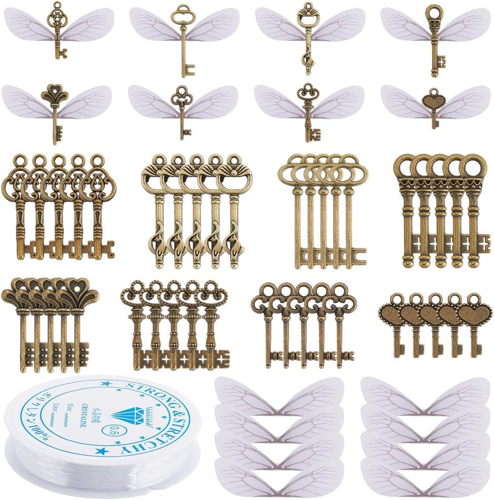 160Pcs DIY 80 Sets Skeleton Keys Bulk Flying Keys Charms Dragonfly ...