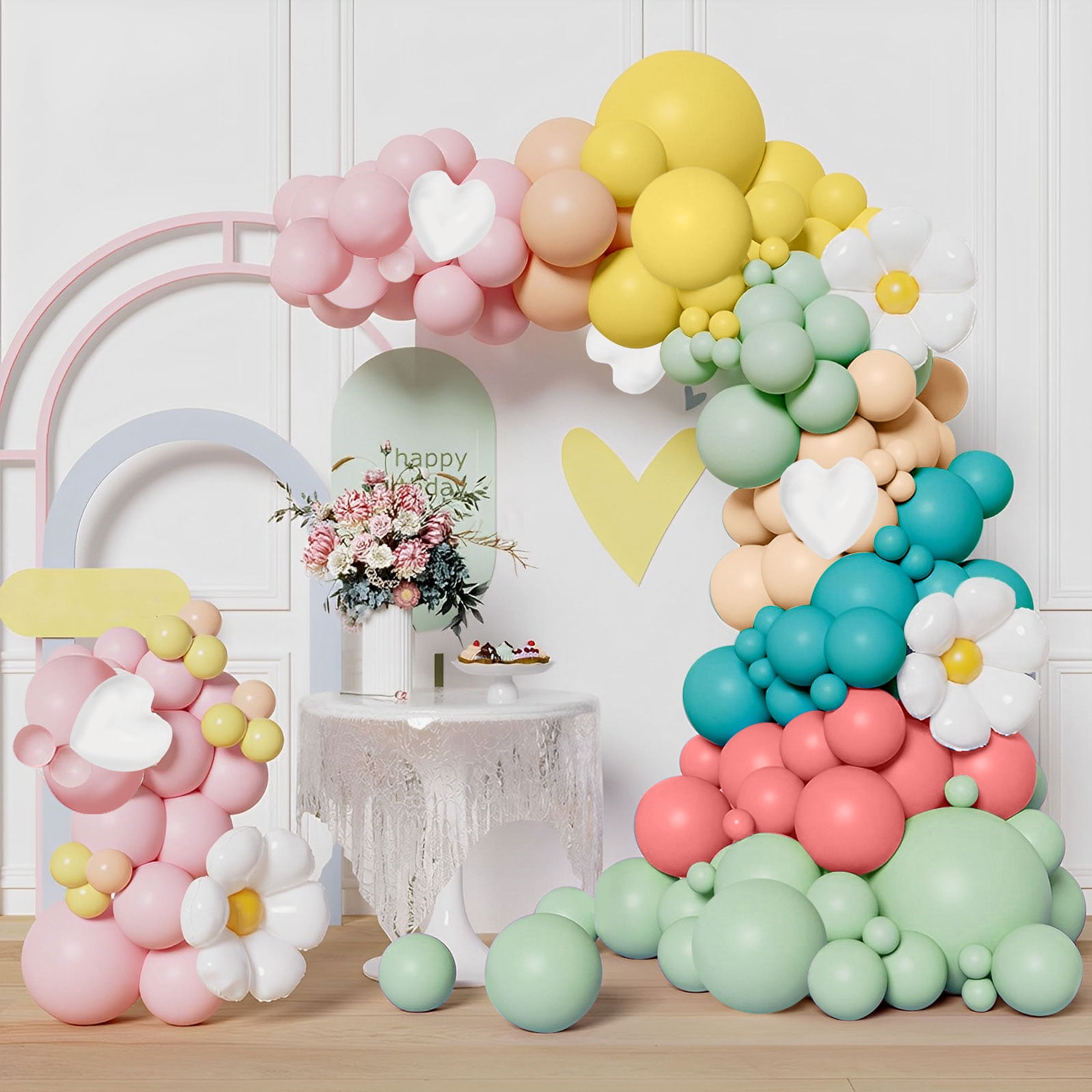 160Pcs Daisy Balloon Garland Arch Kit Reusable Macaron Pink Green ...