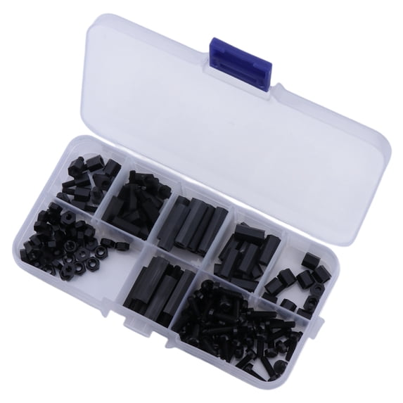 160Pcs M3 Nylon Black M-F Hex Spacers Screw Nut Assortment Kit Stand ...