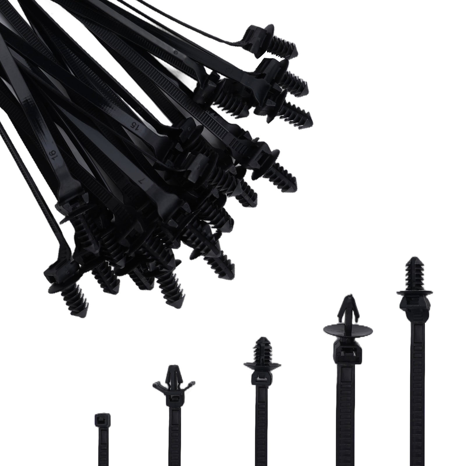 160Pcs Nylon Push Mount Cable Ties for Wire Management - 5 Sizes ...