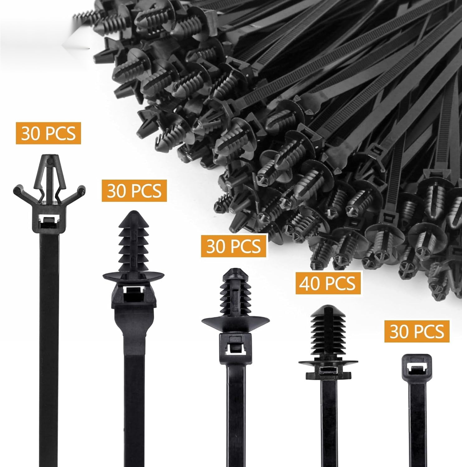 160Pcs Nylon Universal Cable Tie Buckle Zip Tie Clips Automotive Rivet ...