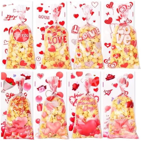 160Pcs Valentine Cellophane Treat Bags, Valentines Candy Goodie Treat ...