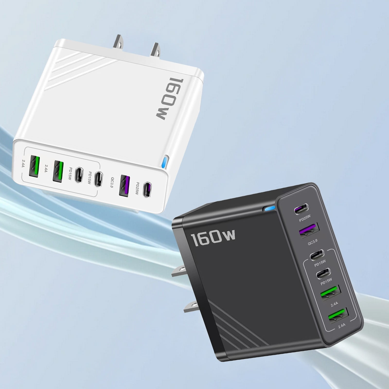 160W 6-Port Fast Charger, Multi Port USB Charging Station with 2 Purple ...