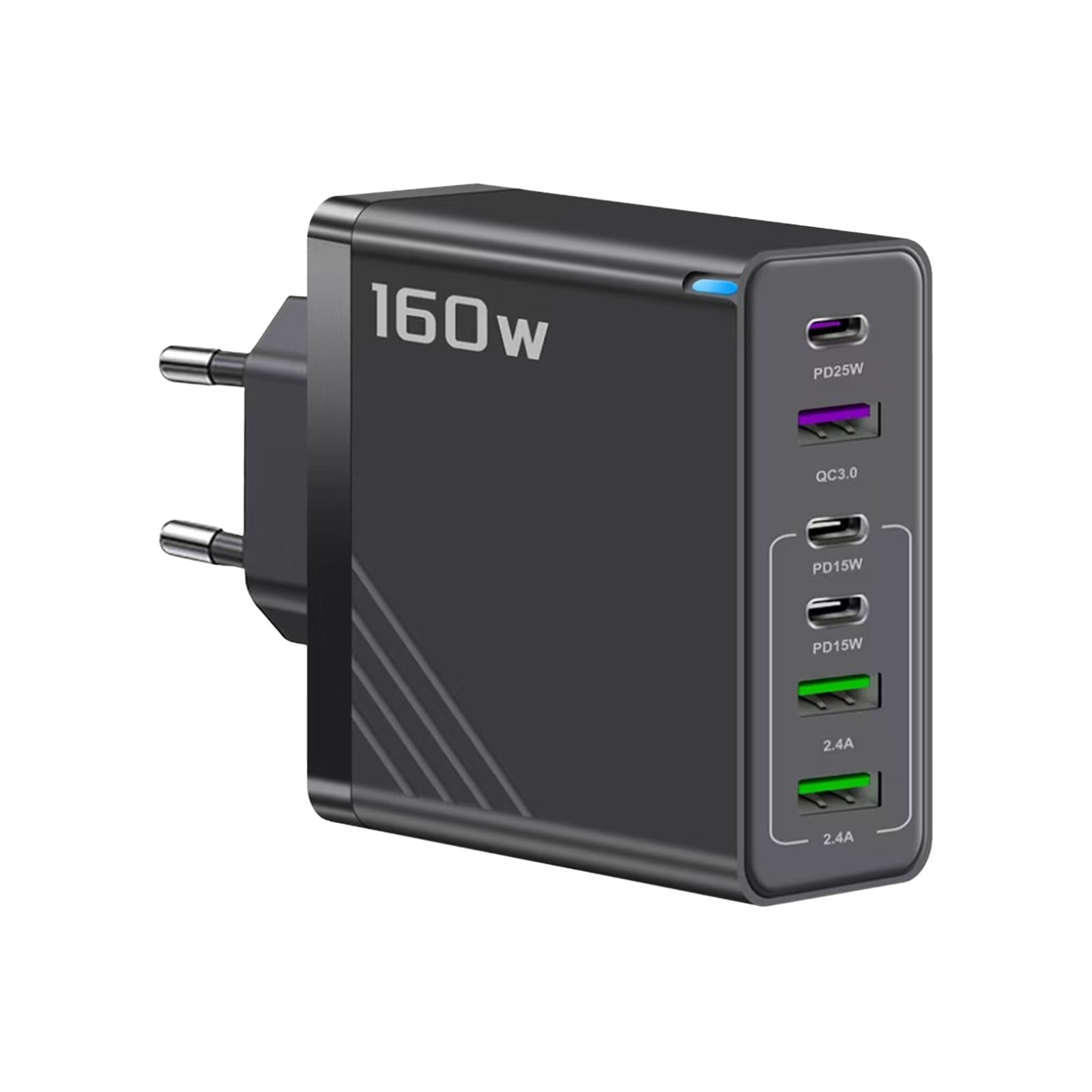 160W Multi Port Fast Charging Charger - 6 Port USB Charger with ...