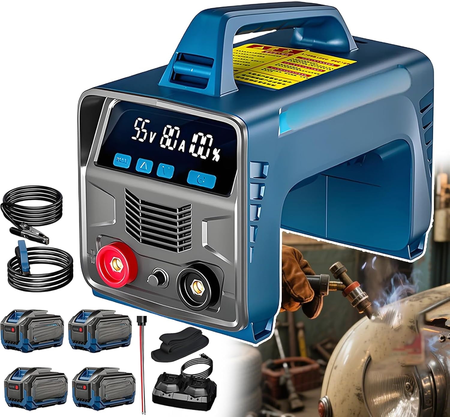 160a Battery Powered Welder Machine, 6000mah, Digital Inverter Stick ...