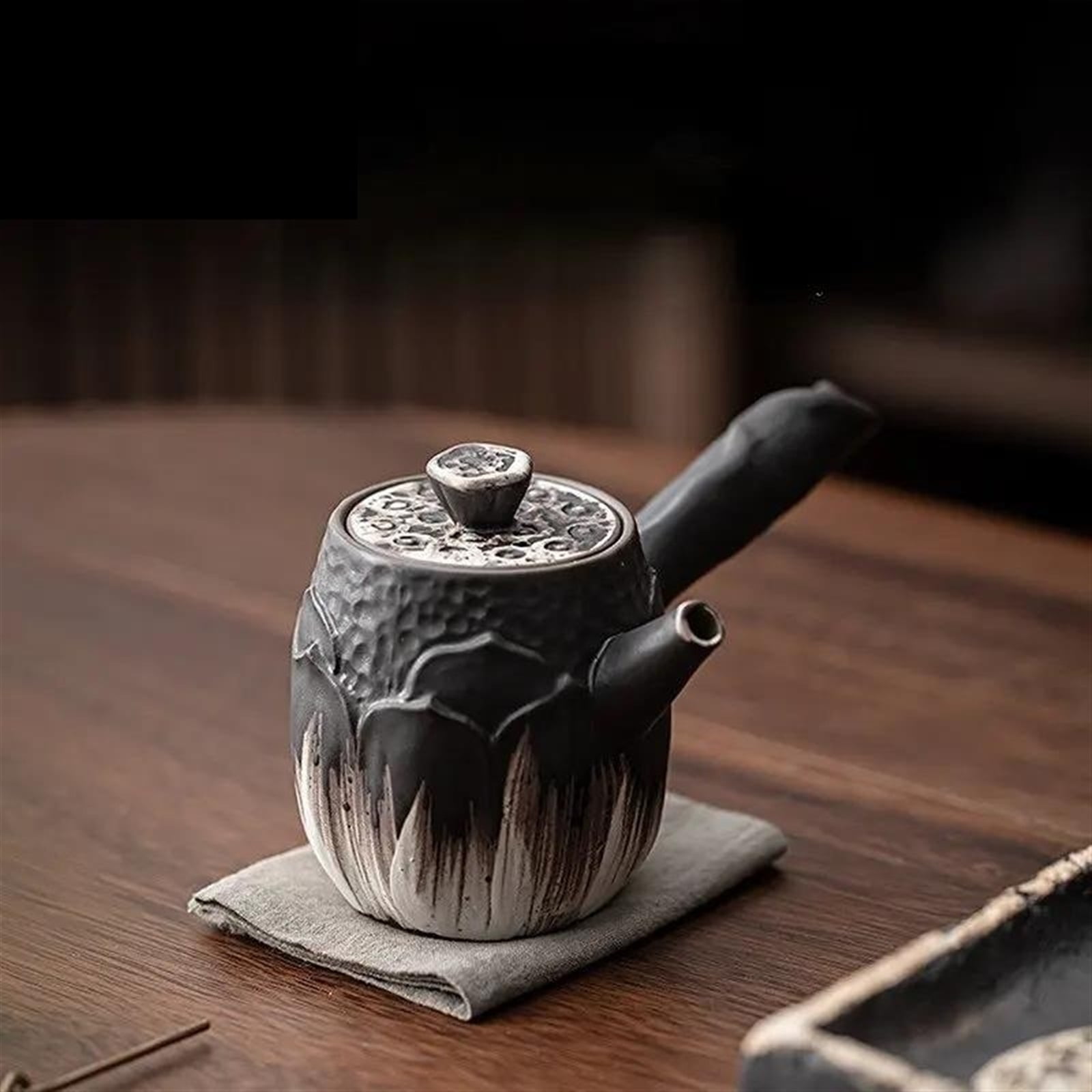 160ml Retro Wabi Sabi Style Ceramic Teapot Handmade Rough Pottery Side ...
