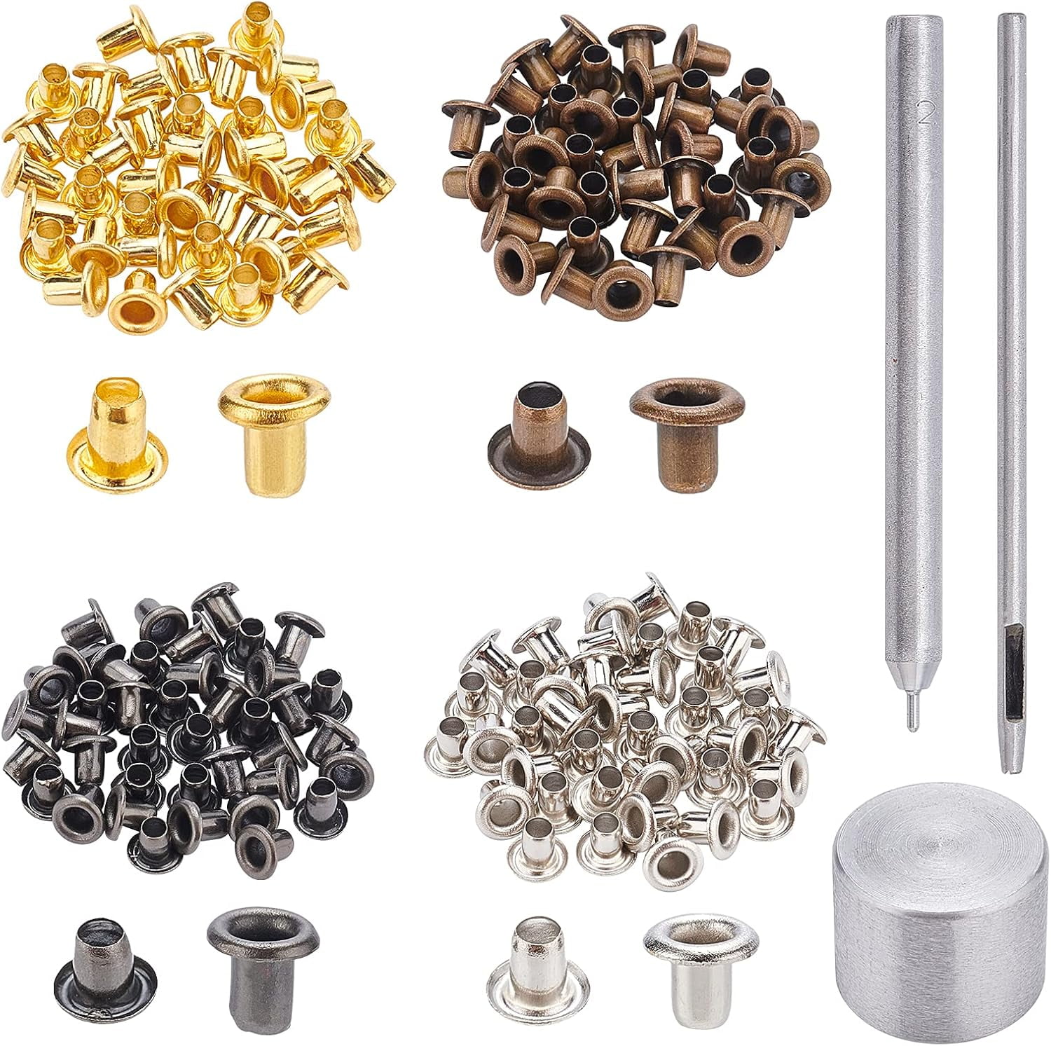 160pcs 4 Colors 4.5mm Metal Grommet Kit Metal Eyelets Round Grommets ...