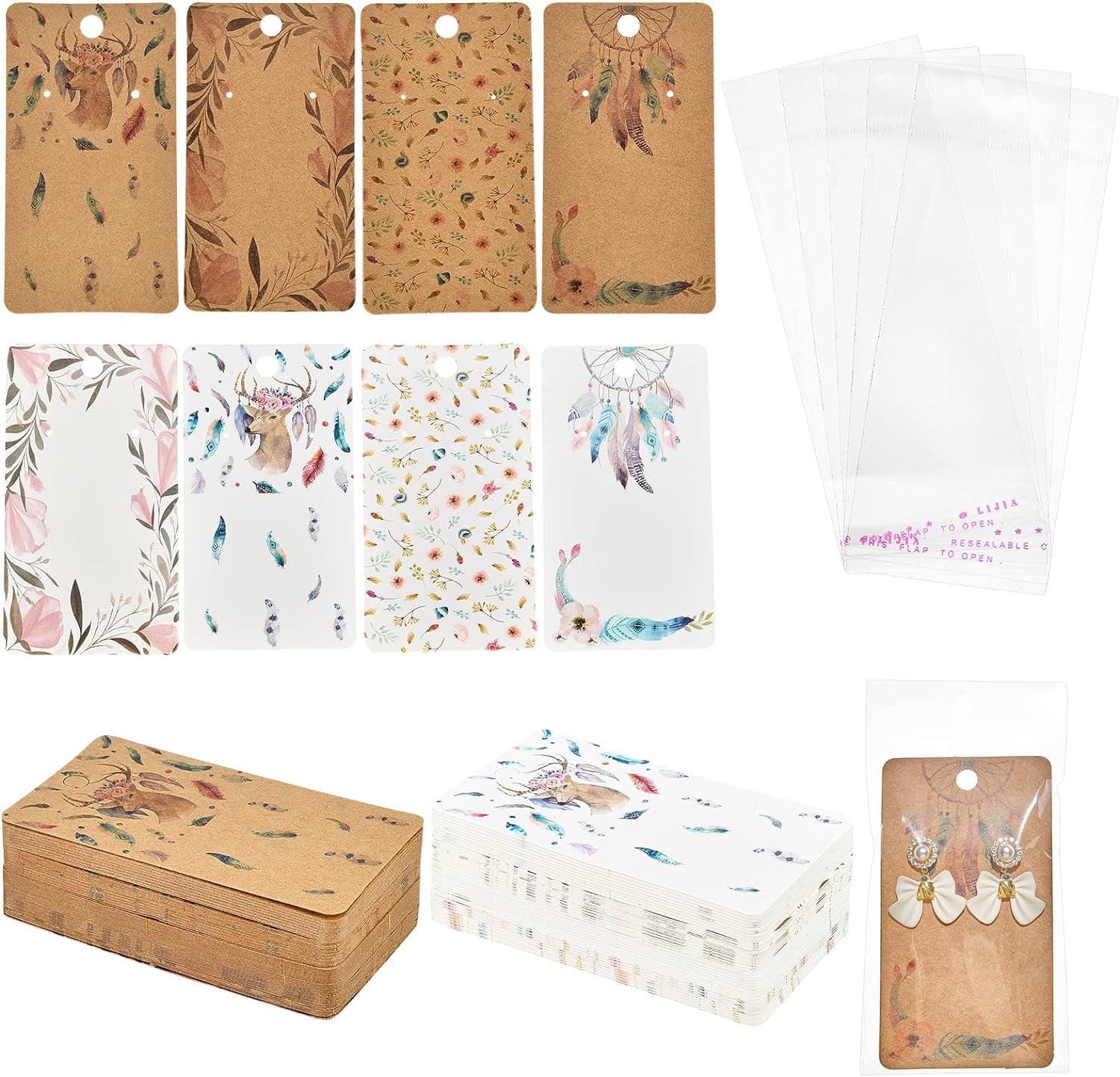 160pcs 8 Styles Cardboard Earring Display Cards Earring Card Holder ...