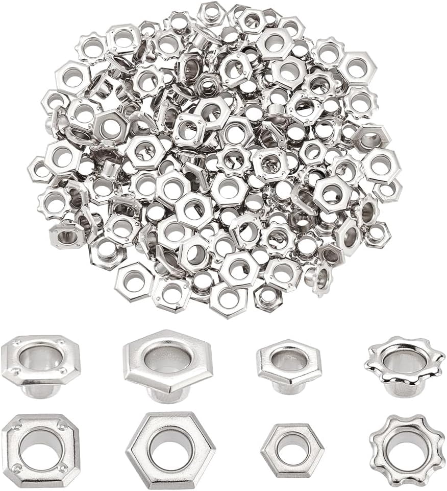 160pcs Brass Grommet Eyelet 4 Styles Metal Silvery Eyelets Grommets ...