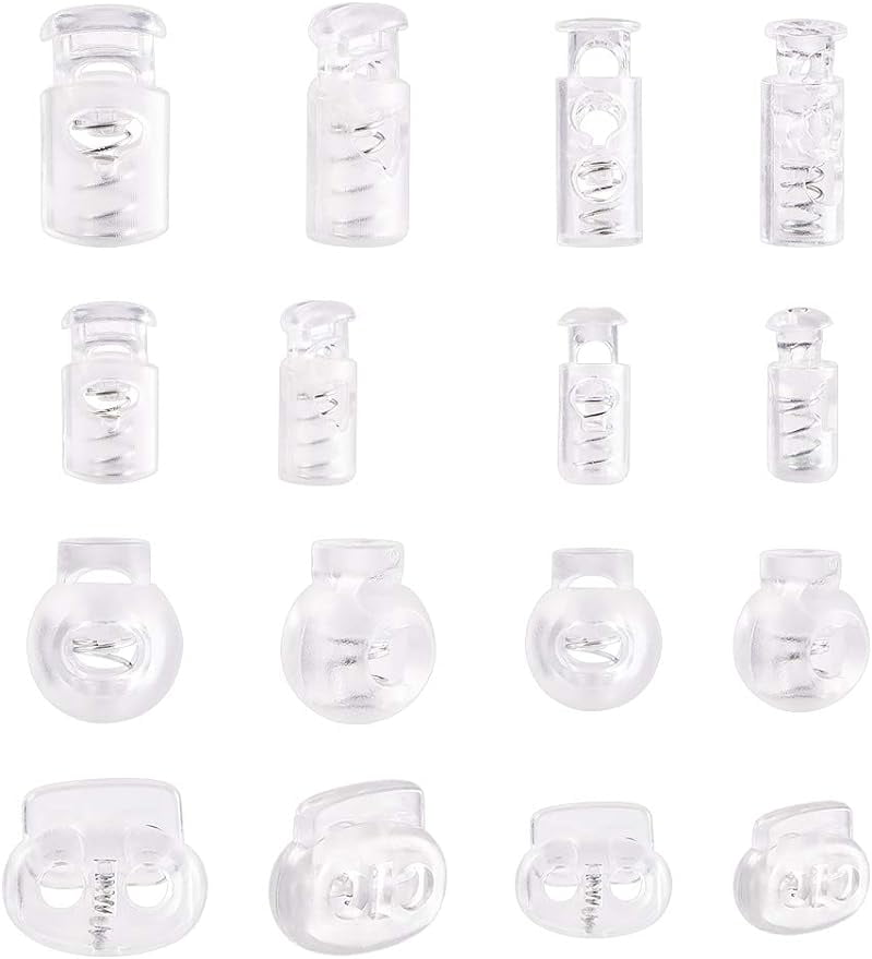160pcs Clear Spring Fastener 8 Styles Plastic Spring Cord Locks Toggle ...