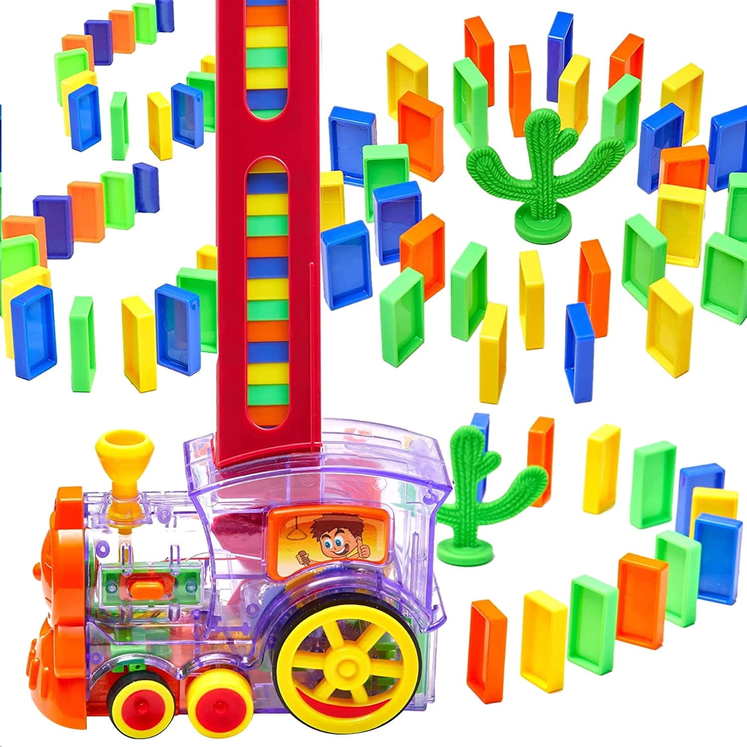 160pcs Dominos Train Blocks Set,Domino Train Toy with Lights & Sounds ...