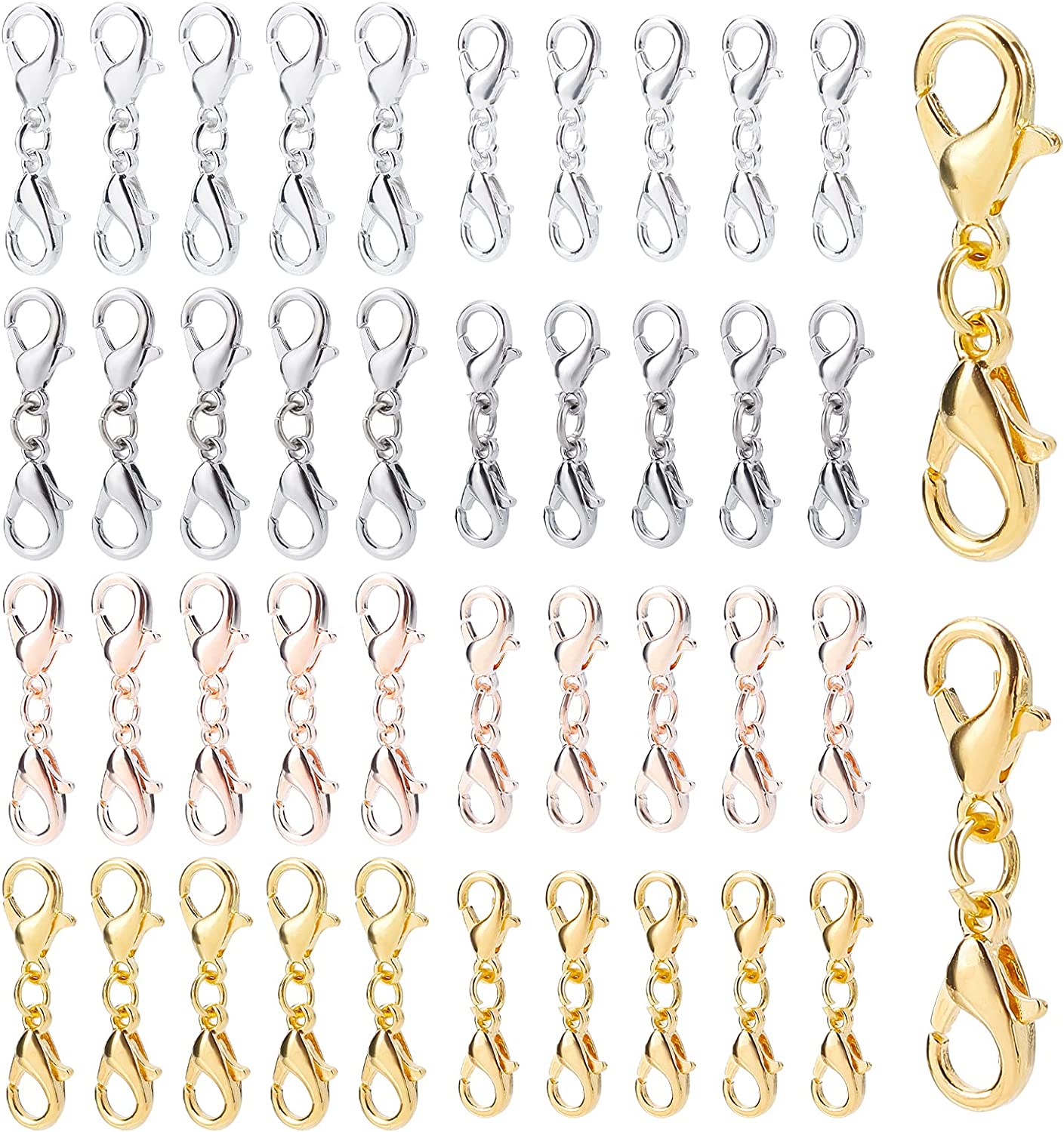 160pcs Double Lobster Clasp Extender 4 Colors Bracelet Extension Clasp ...