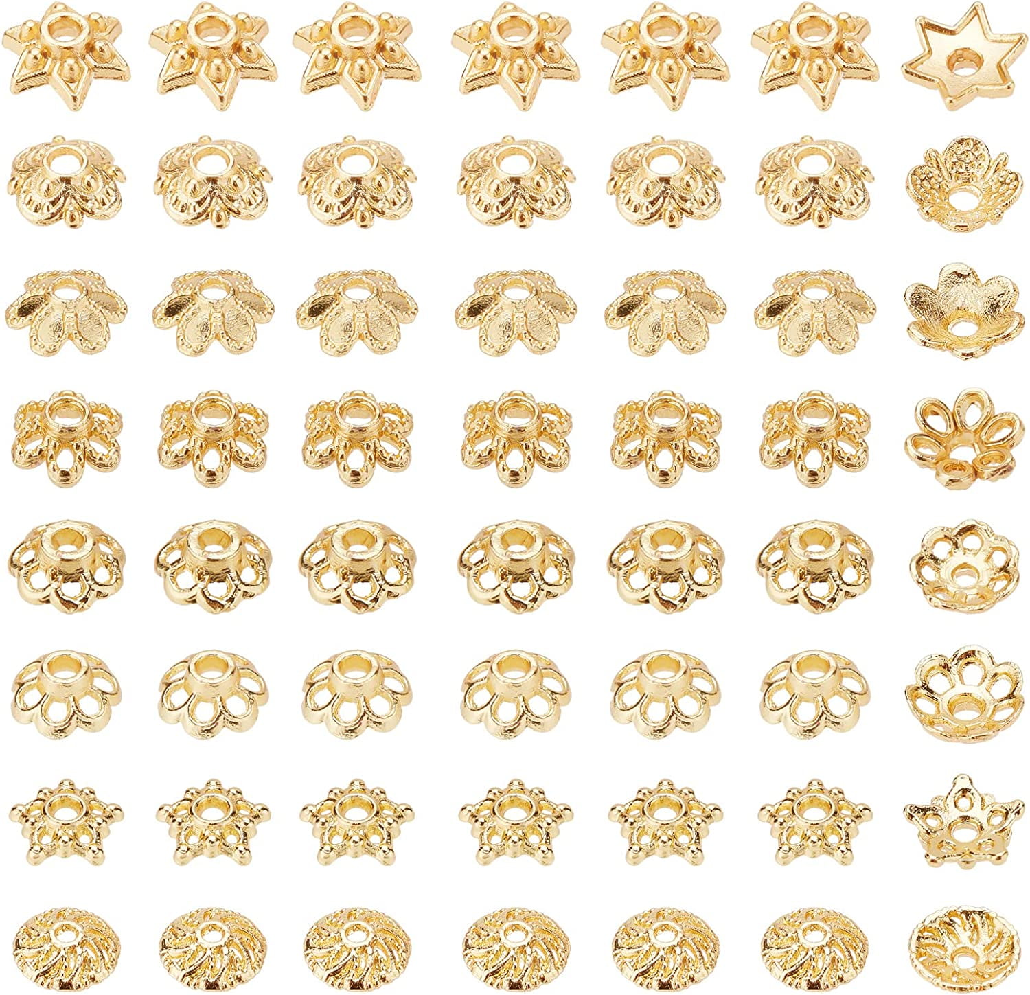 160pcs Flower Bead Cap 8 Styles Flower End Cap Muiti-Petal Round ...
