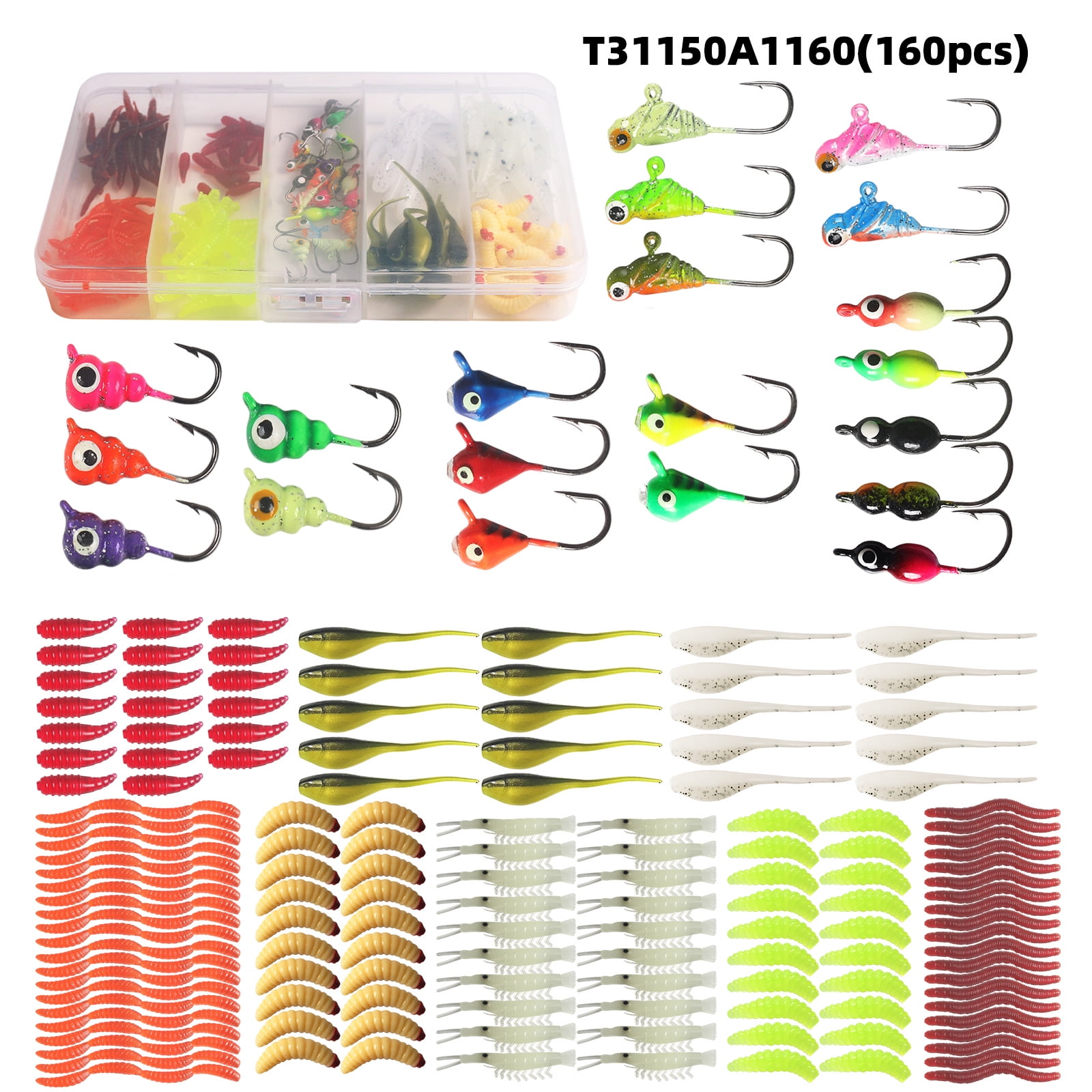 160pcs Ice Fishing Jigs Ice Fishing Lures Ice Fishing Starter Kit for ...