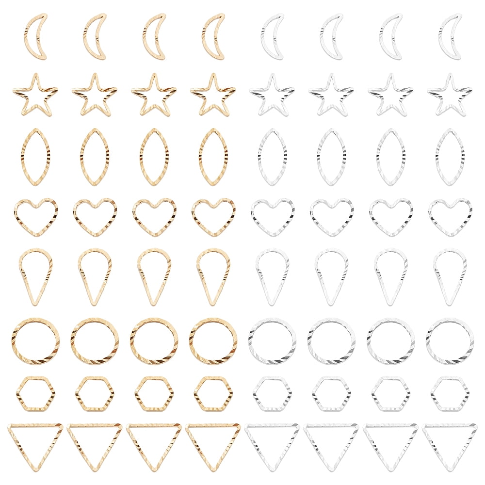 160pcs Open Bezel Links Charms 16 Style Brass Heart Star Moon Geometric ...