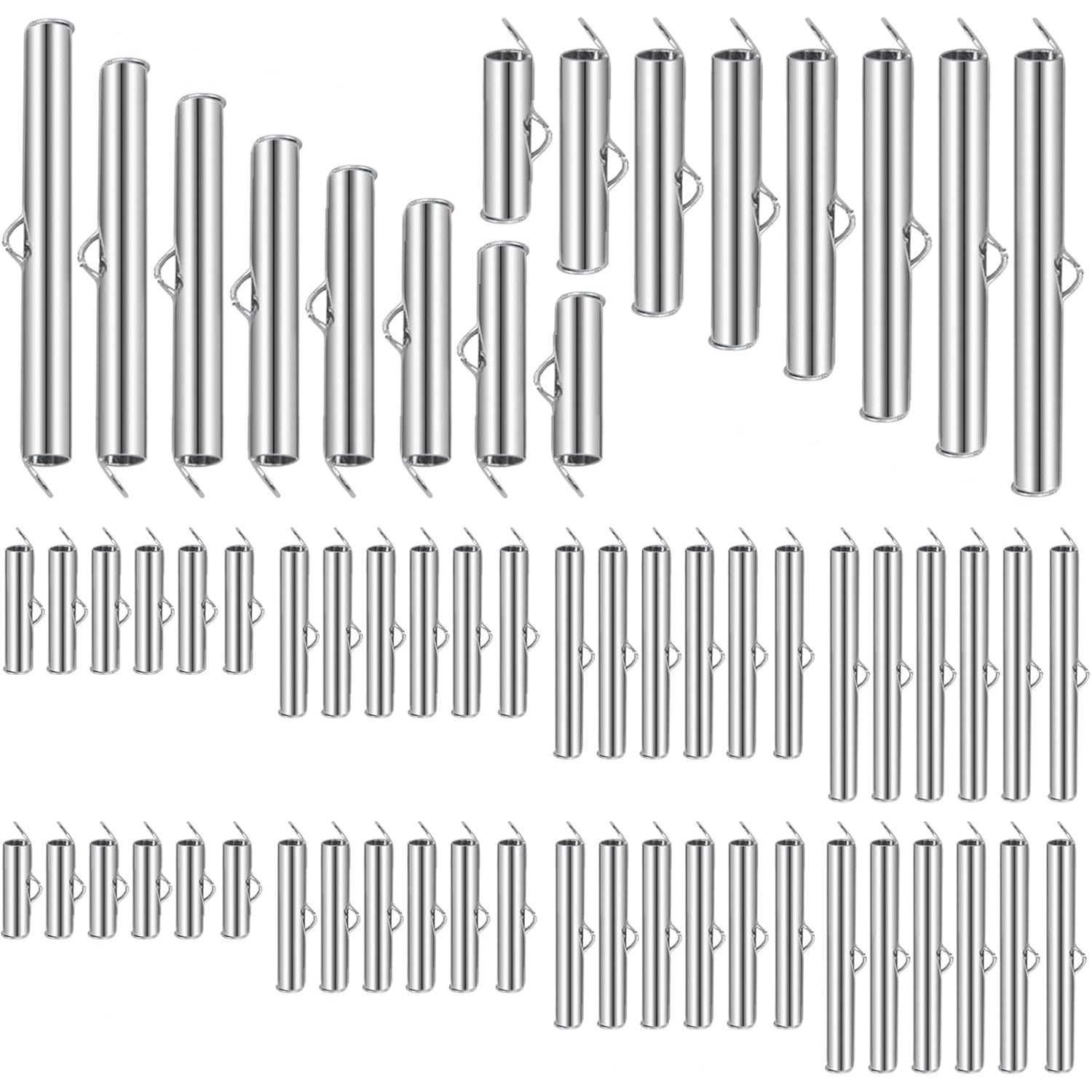 160pcs Silver Slide On End Bar Buckle Clasps Slider Ends Caps ...