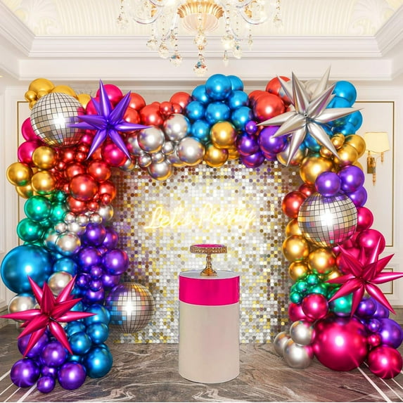 161pcs Shiny Chrome Balloon Garland Arch Kit Retro Disco Dance Party ...