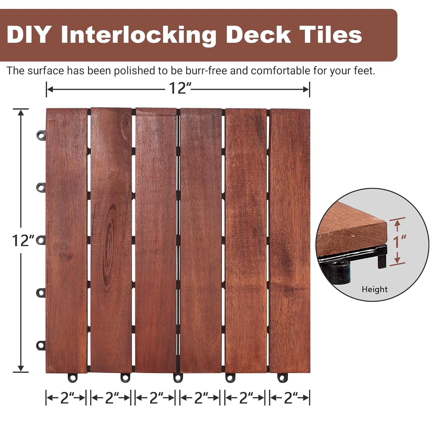 162 PCS Solid Acacia Wood Interlocking Deck Tiles - 12" x 12 ...