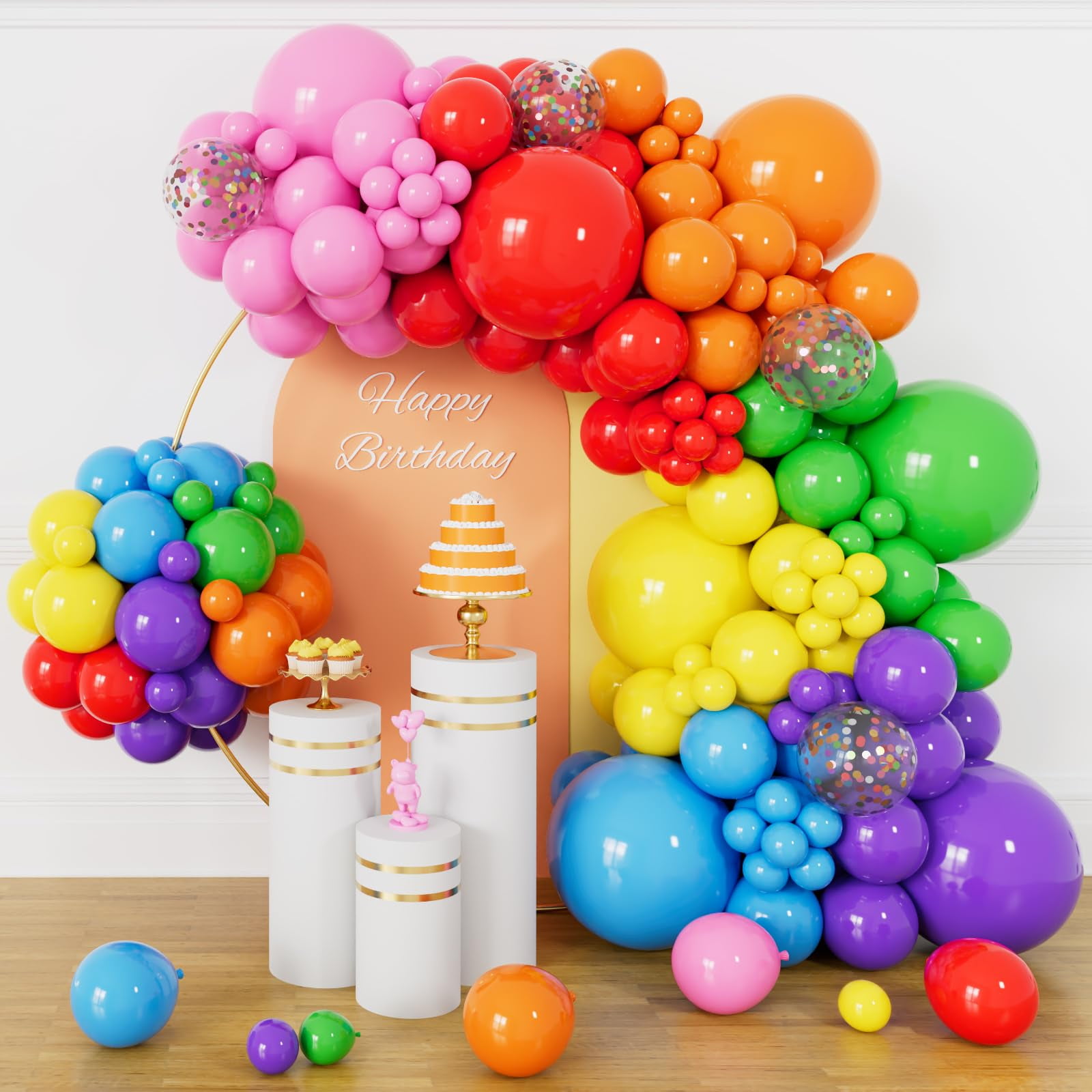 162 Pcs Colorful Rainbow Balloons Arch AIS1 Kit, Diffrent Size Rainbow ...