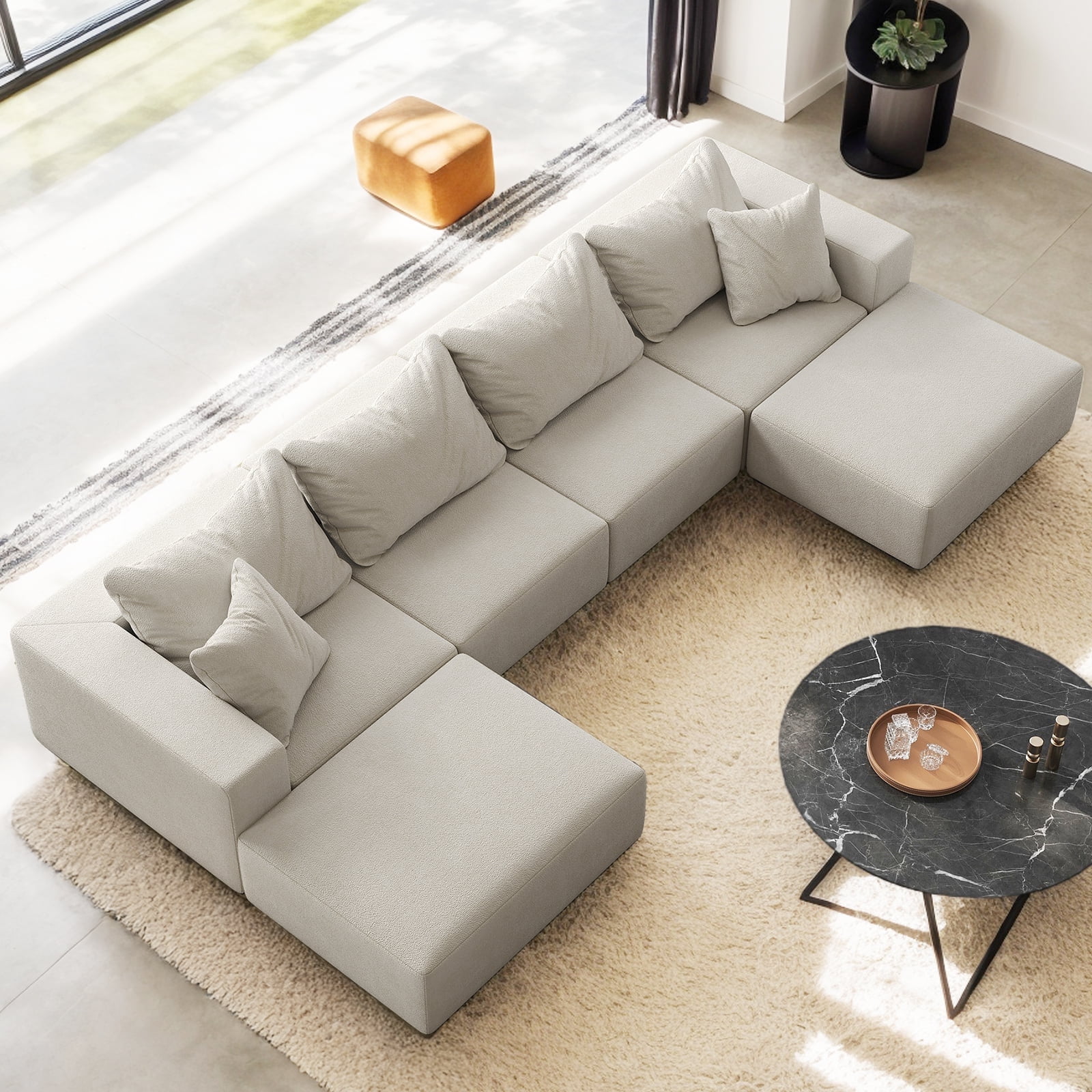 162" Wide U Shaped Chenille Modular Sectional Sofa wtih 6 Pillows ...