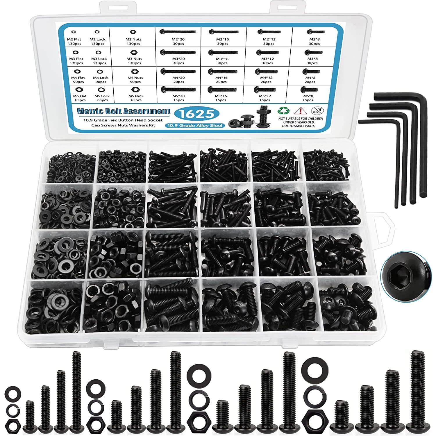 1625PCS Screws Bolts and Nuts Assortment Kit, M2 M3 M4 M5 Nut Bolt ...