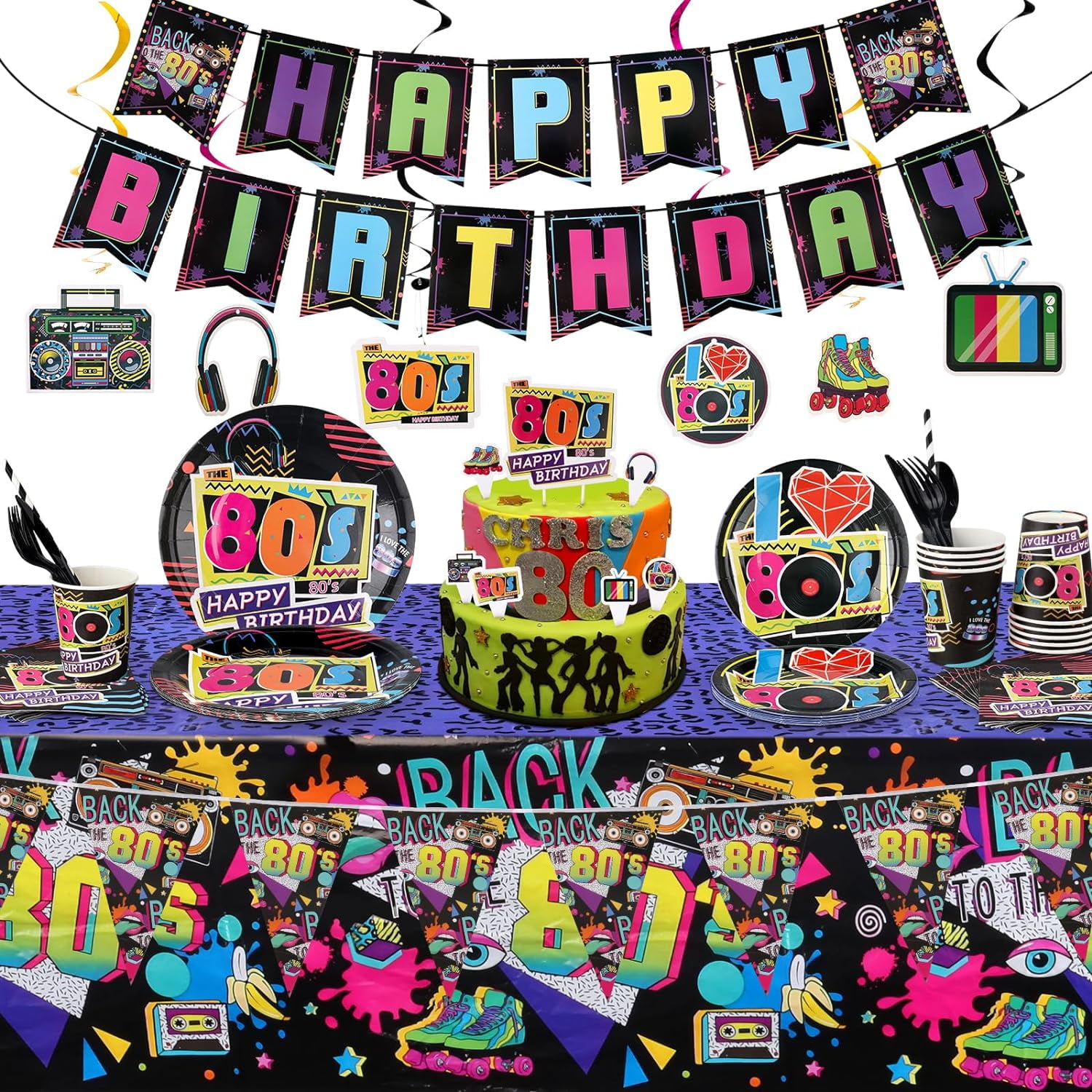 162PCS Back to the 80s Party Supplies - 80s Theme Birthday Decorations ...