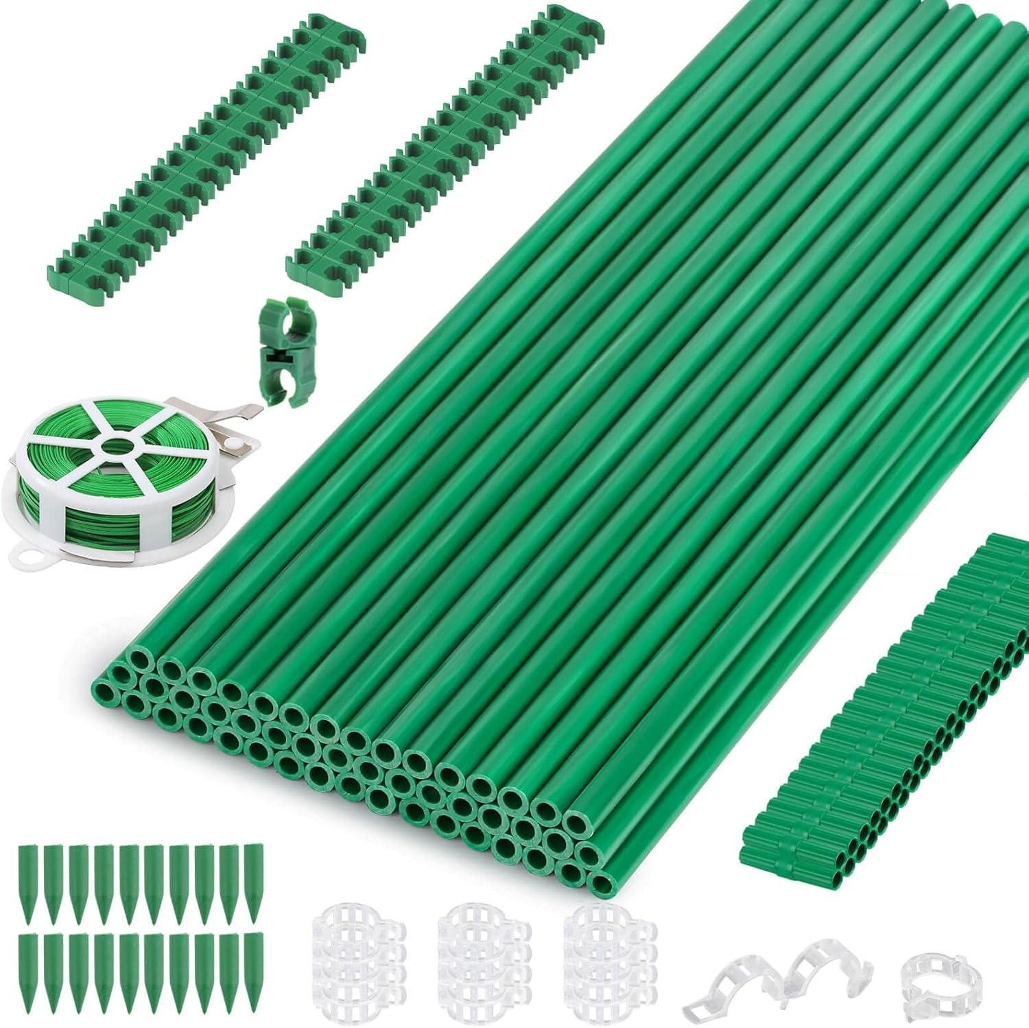 162PCS Garden Stakes Set with 50 Sets Fiberglass Plant Stakes Sticks ...