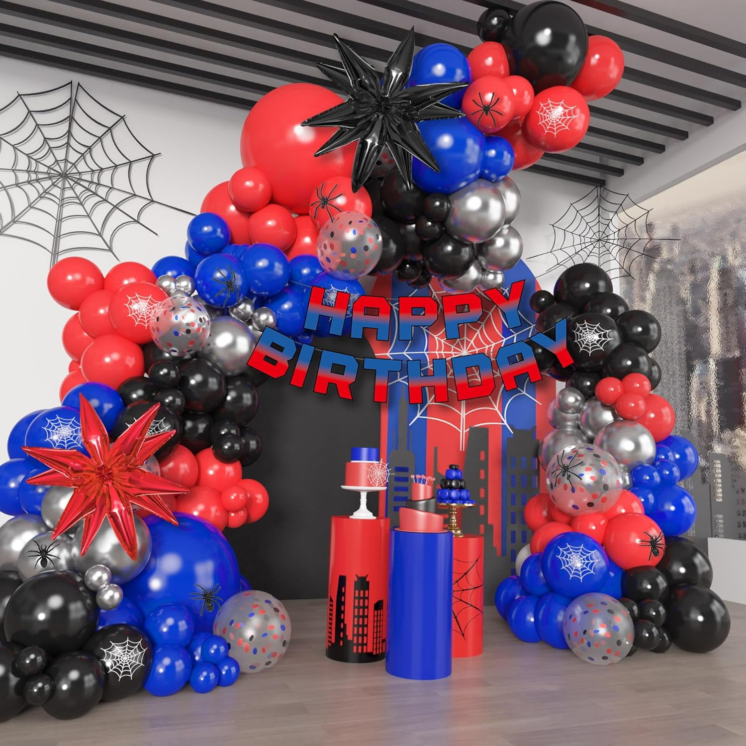 162Pcs Black Red and Blue Balloon Arch Garland Kit, Spider Theme Party ...