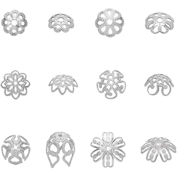 162pcs 6 Styles Flower Bead Caps Surgical Steel Spacer End Caps Bead ...