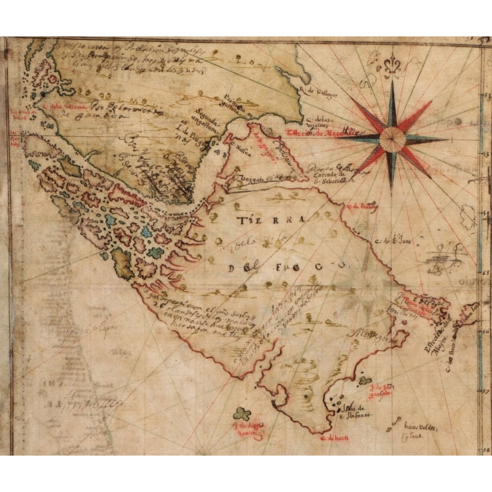 1630 Map Of Strait Of Magellan History (36 x 24) - Walmart.com