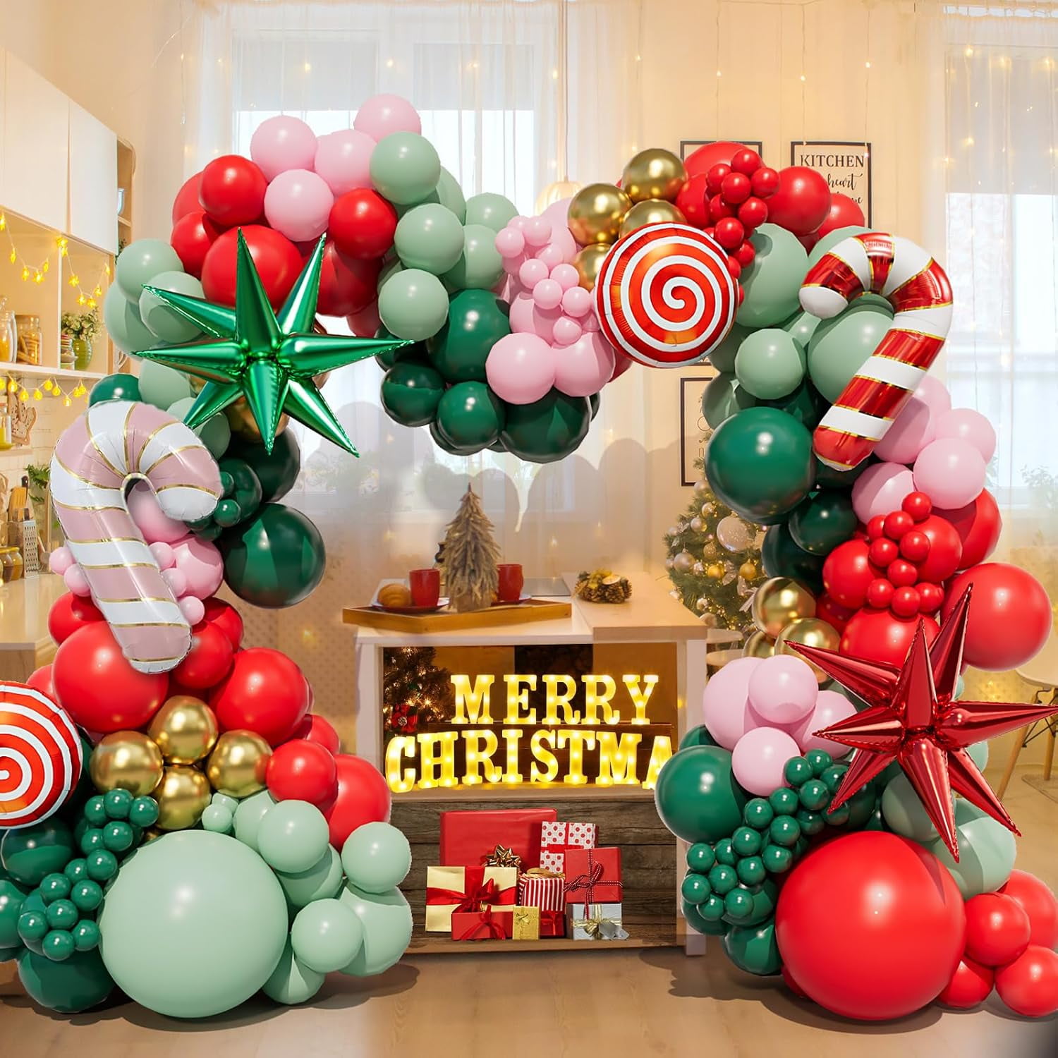 163PCS Christmas Balloon Garland Arch kit with Red Green Pink Gold ...