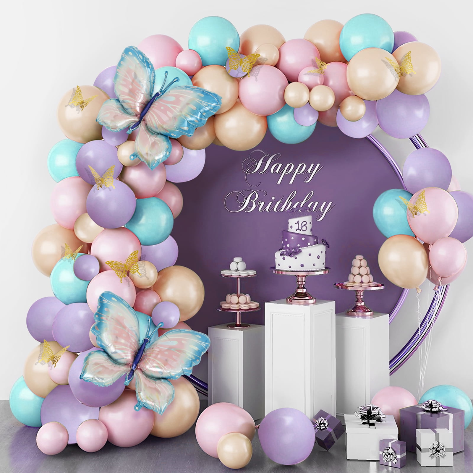 163Pcs Balloons Arch Garland Kit Reusable Blue Pink Balloons DIY Latex ...