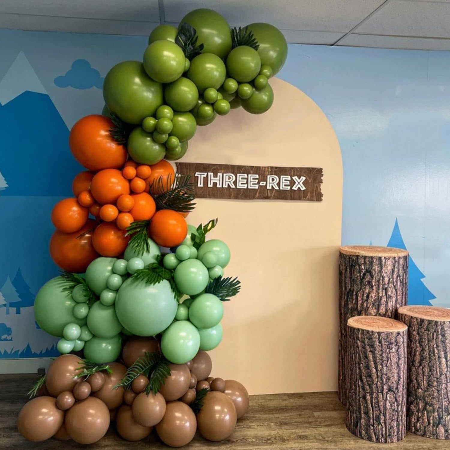 164 PCS Dinosaur CORNET Balloons Garland Green Orange Brown Balloons ...