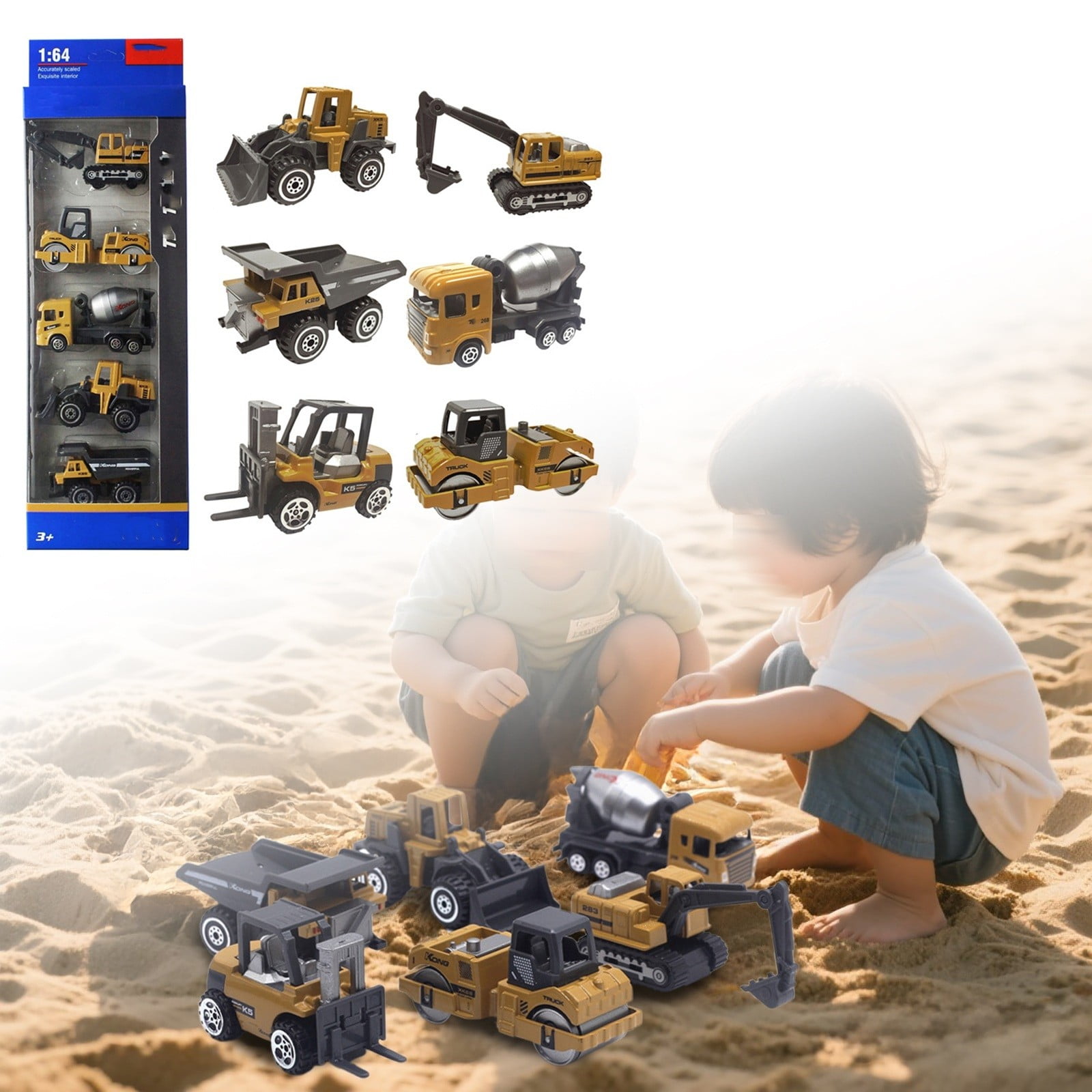 164 Scale Alloy Construction Vehicle Set Mini Excavator Mixer Toy ...